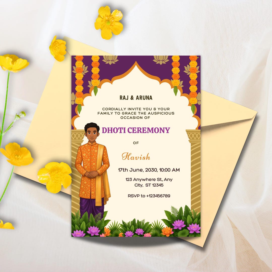 Dhoti Ceremony Invitation for Dhothi Function Invite & Panchalu ...
