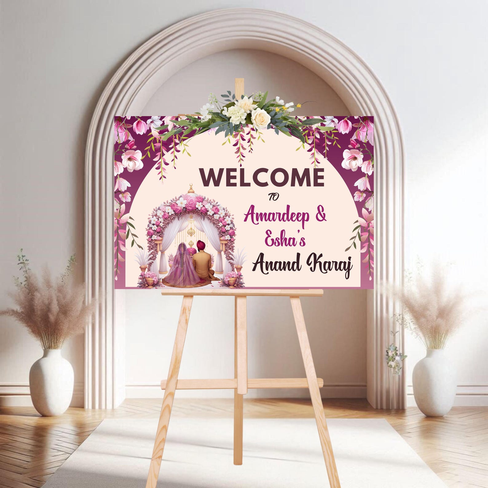 Sikh Wedding Welcome Sign, Customizable Indian Wedding Welcome Board ...