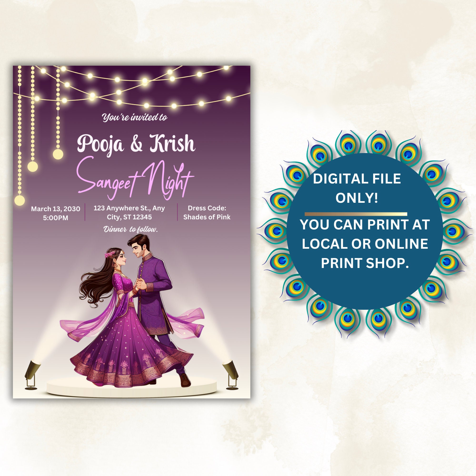 Sangeet Invitation, Customizable Invitation for Sangeet Party, Indian ...
