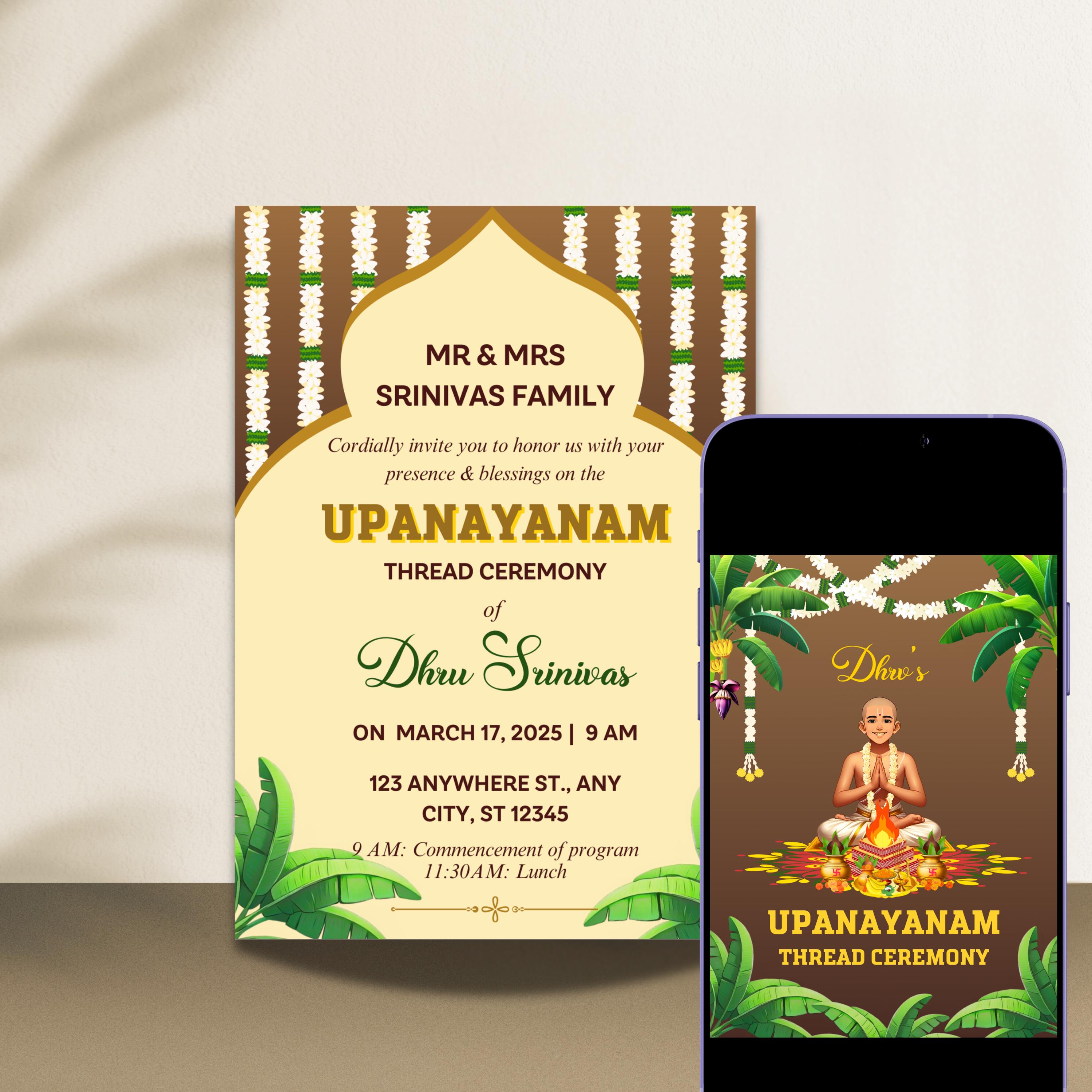 Upanayanam Invite, Customizable Upanayanam Invitation for Thread ...