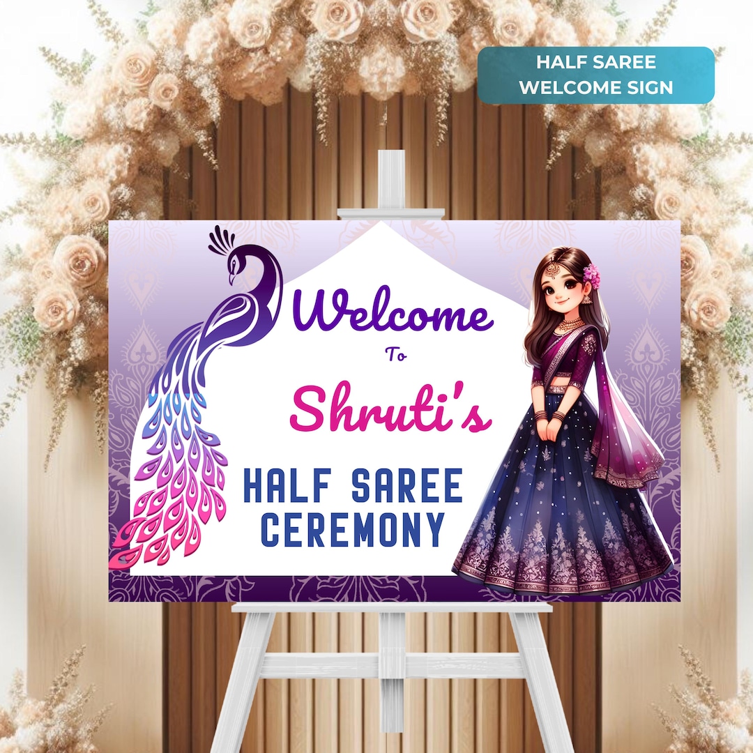 Half Saree Ceremony Welcome Sign, Customizable South Indian Puberty ...