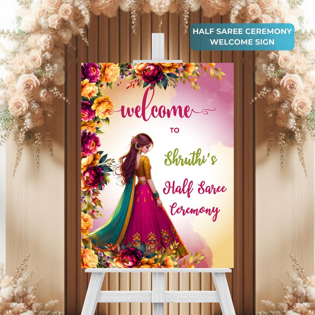 Half Saree Ceremony Welcome Sign, Customizable South Indian Puberty ...