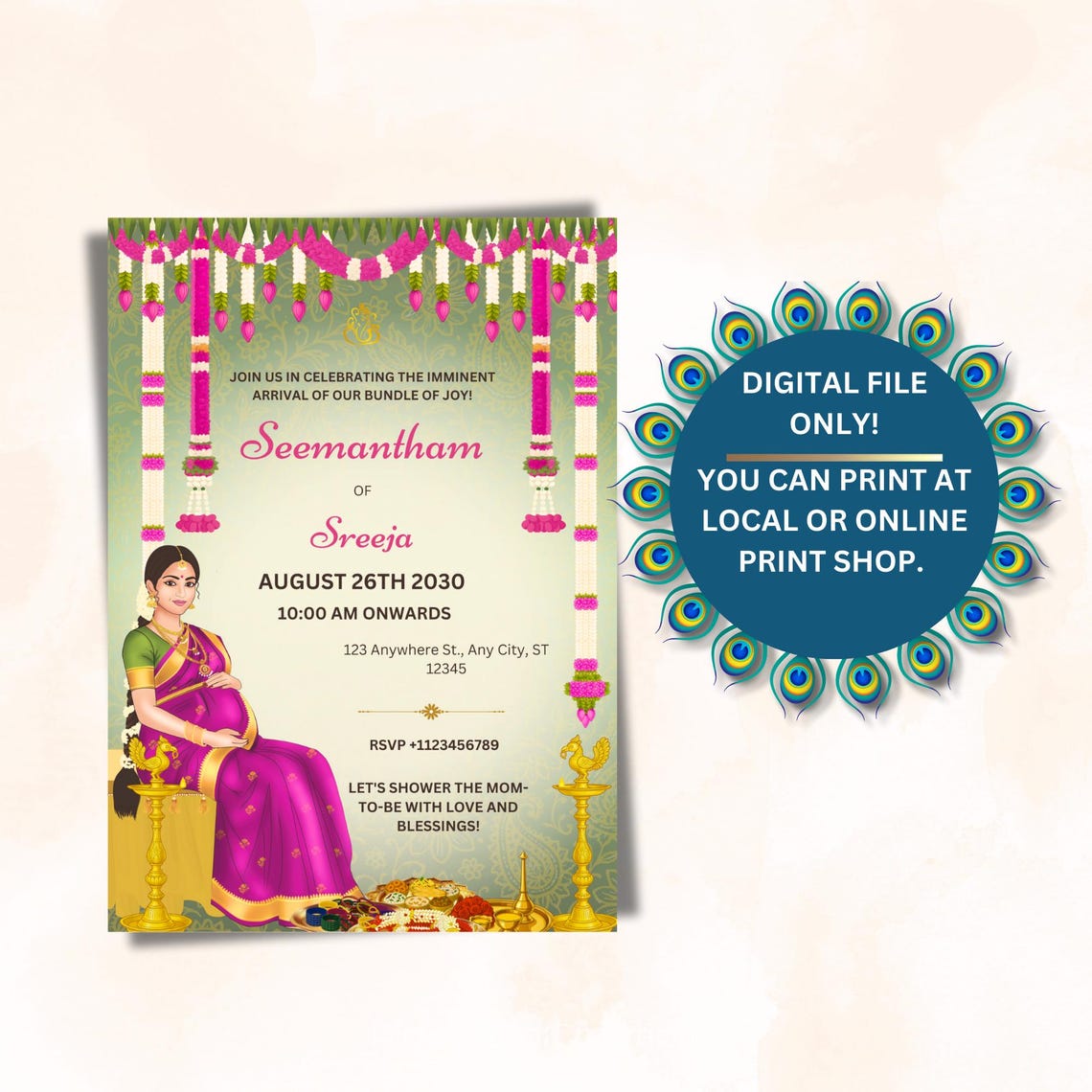 Sreemantham Invite for Your Indian Baby Shower, Valaikappu or Godh ...