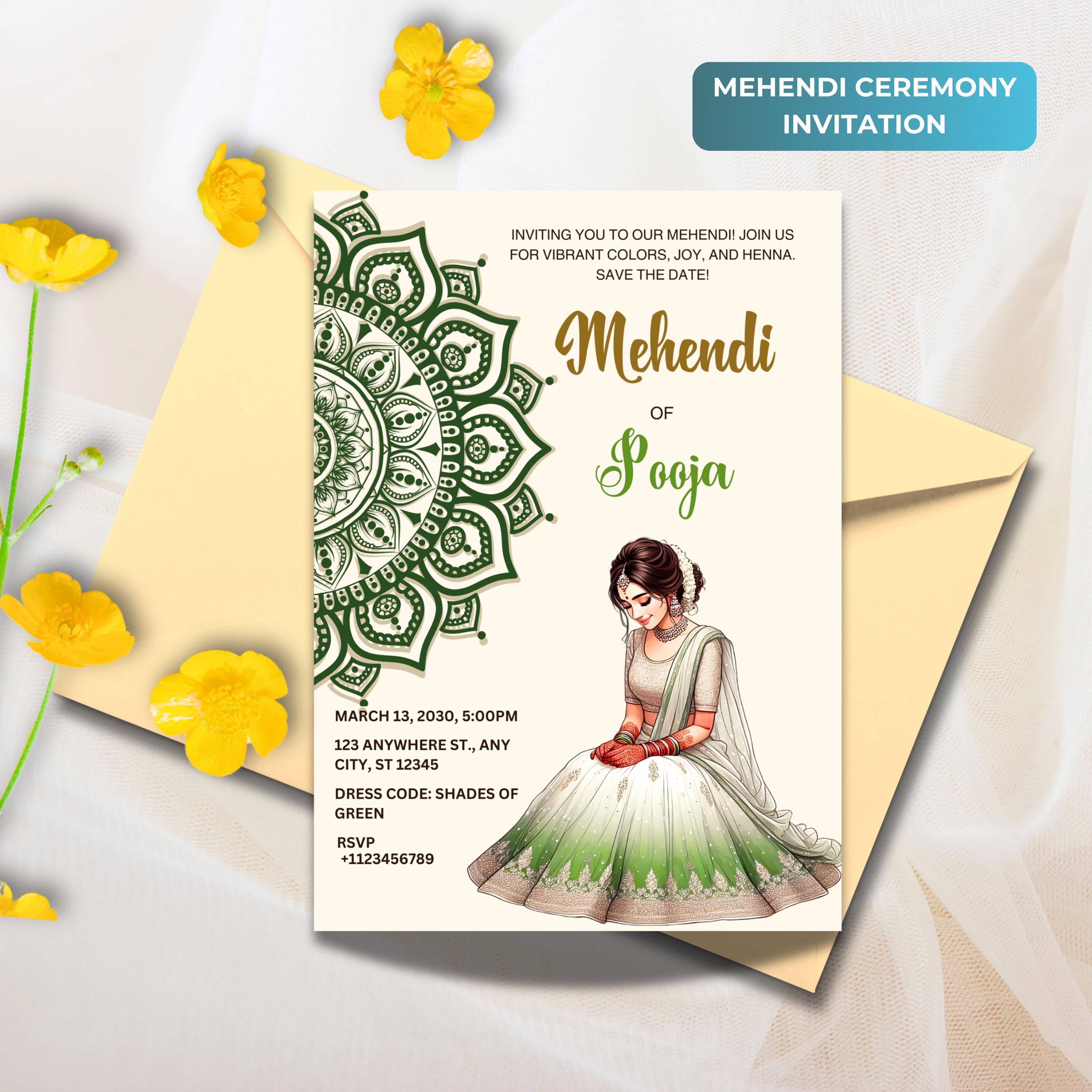 Mehndi Invitation 5x7", Editable Invitation for Mehendi Night, Mehendi ...