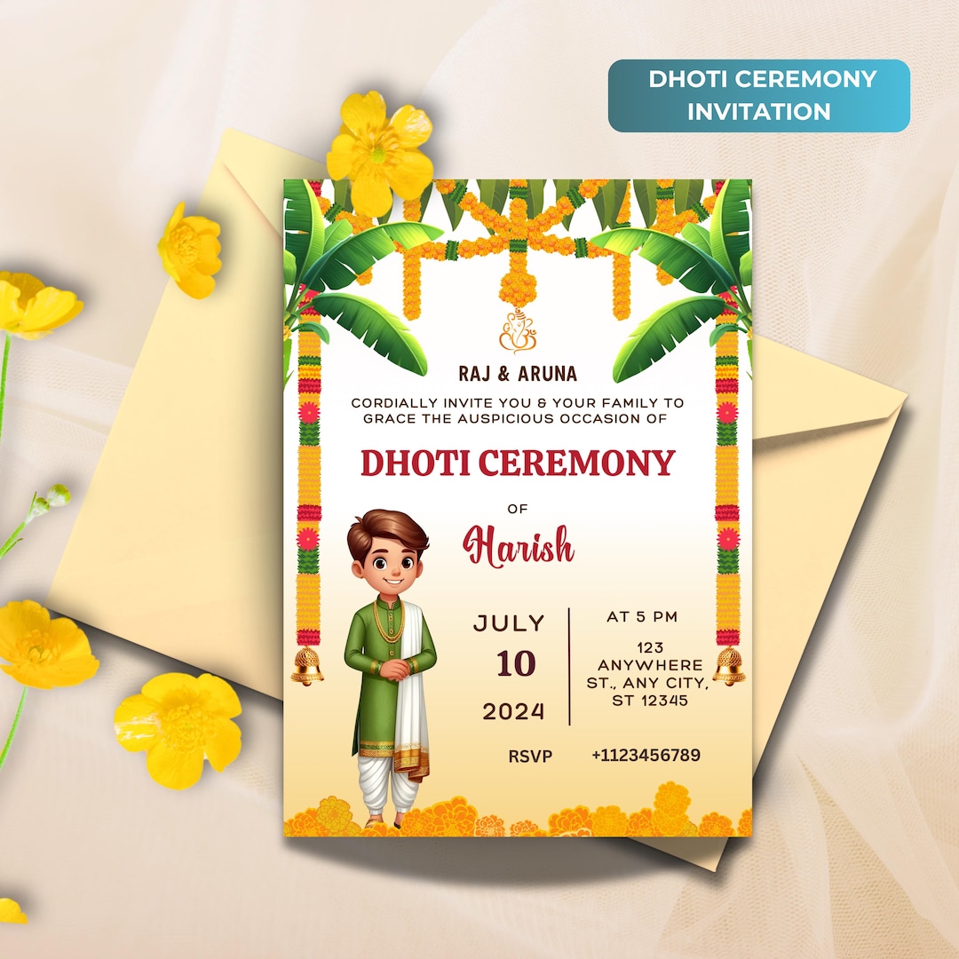 Dhoti Ceremony Invitation for Dhothi Function Invite & Panchalu ...