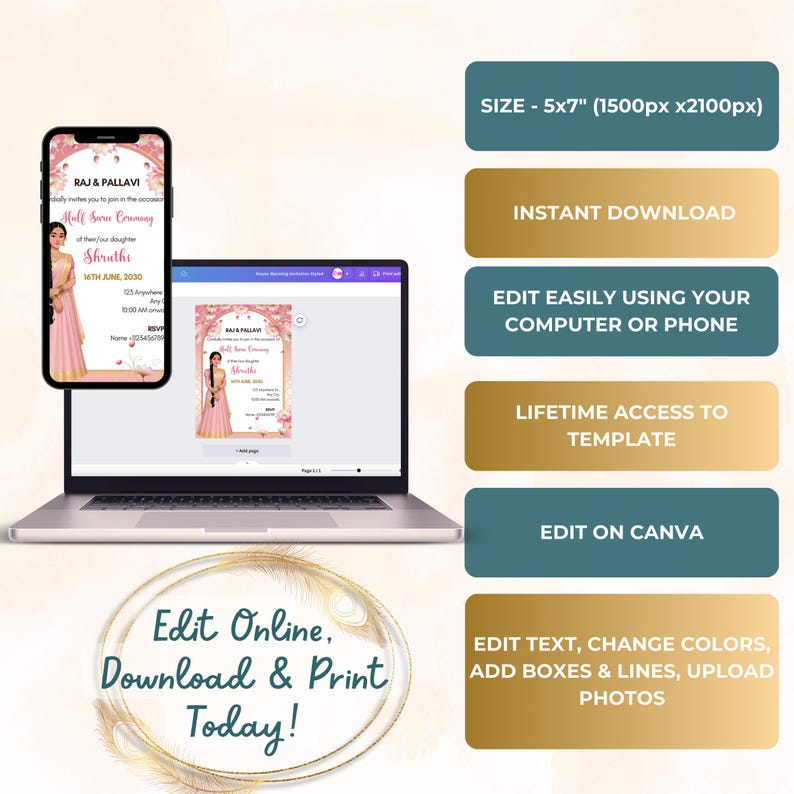 Half Saree Ceremony Invitation: Editable Template (digital Download) - Etsy