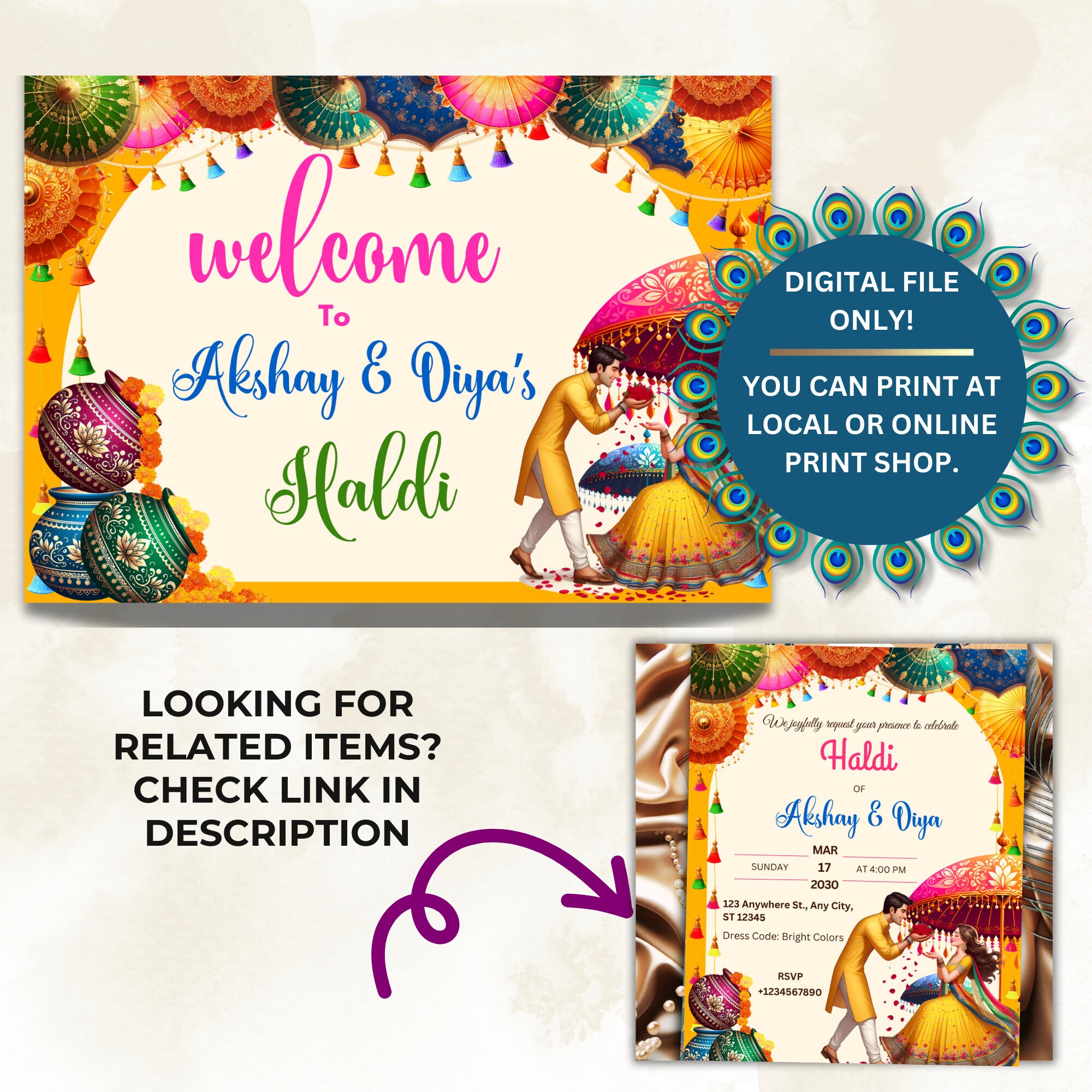 Colorful Haldi Sign for Your Haldi Event, Customizable Haldi Welcome ...