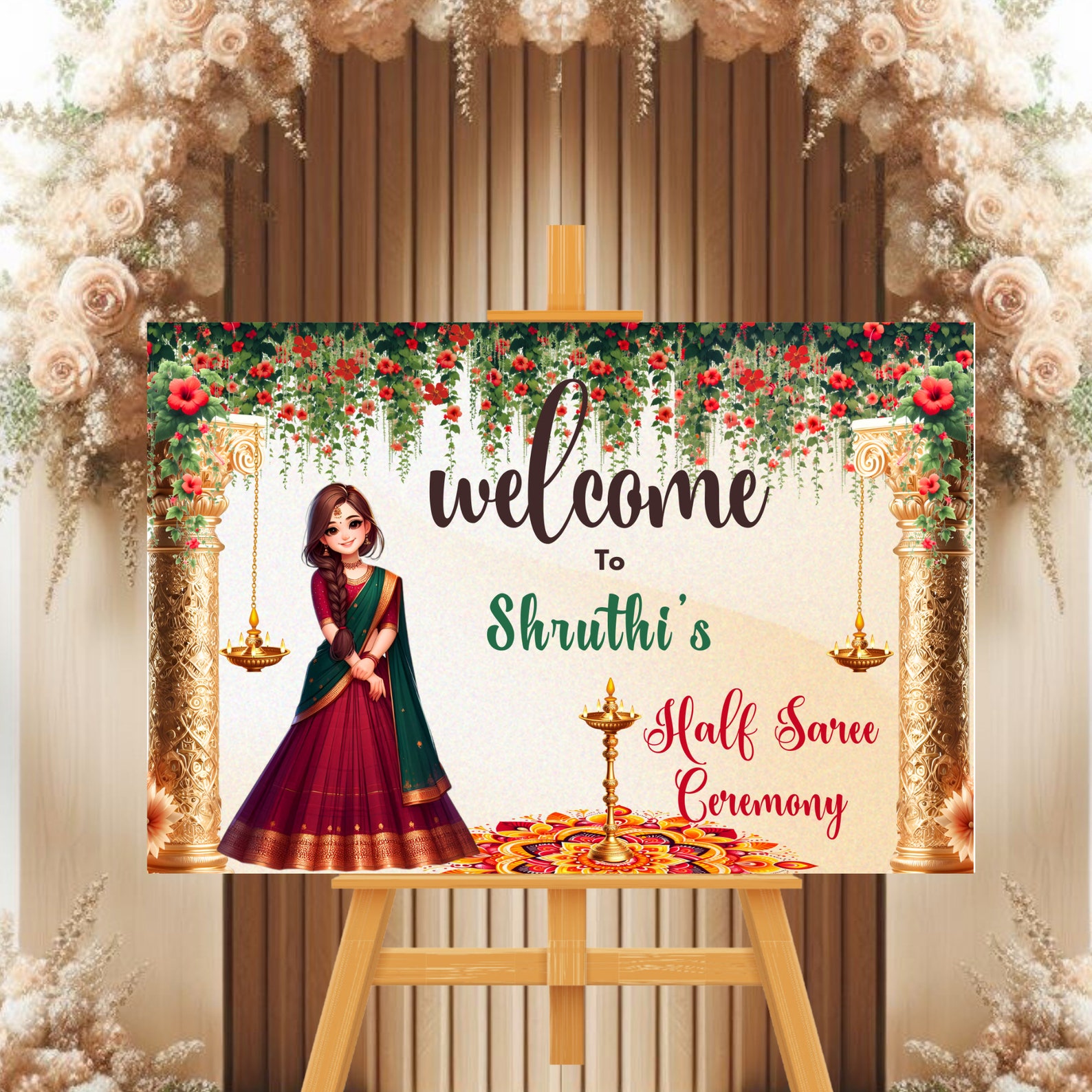 Half Saree Ceremony Welcome Sign, Customizable South Indian Puberty ...
