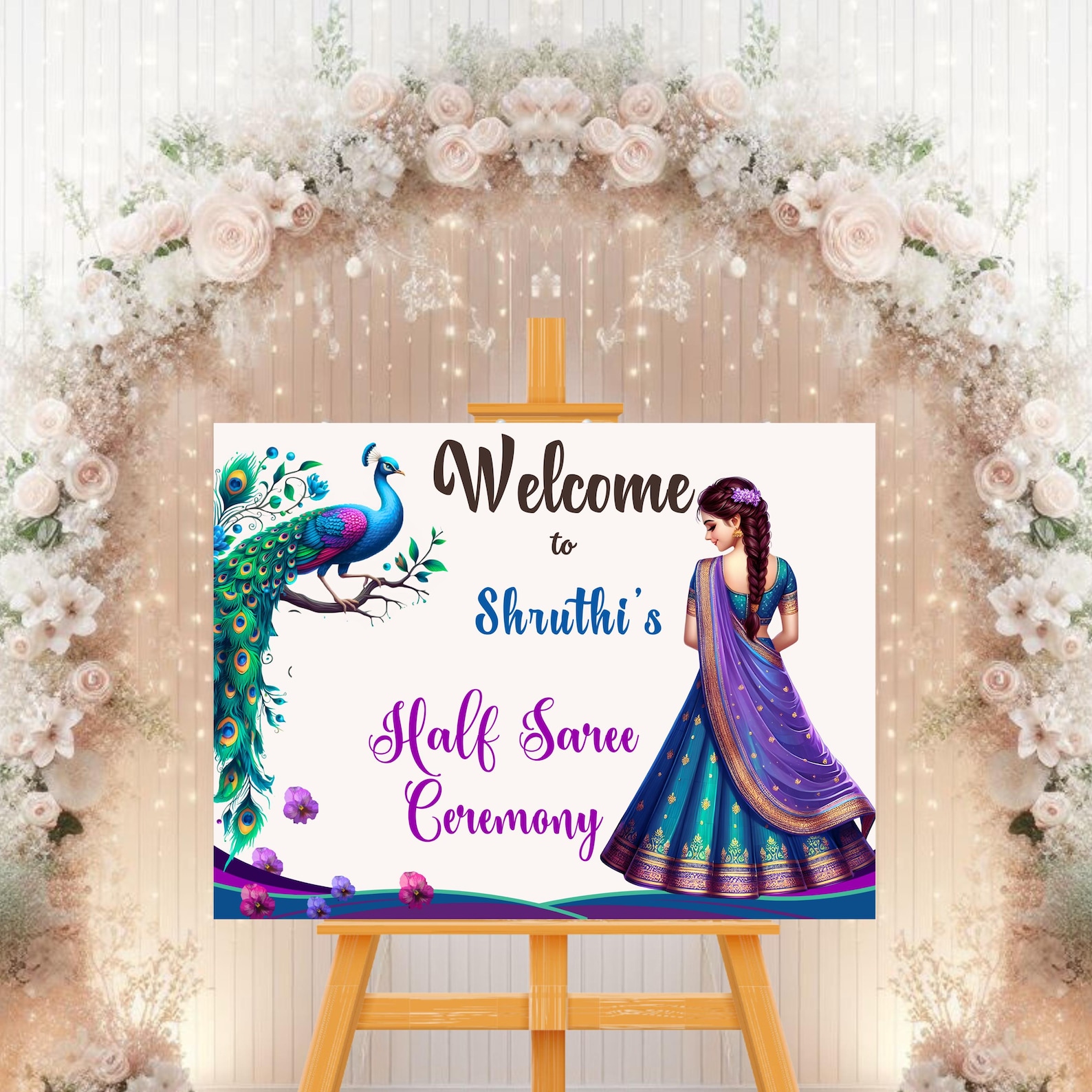 Half Saree Ceremony Welcome Sign, Customizable South Indian Puberty ...