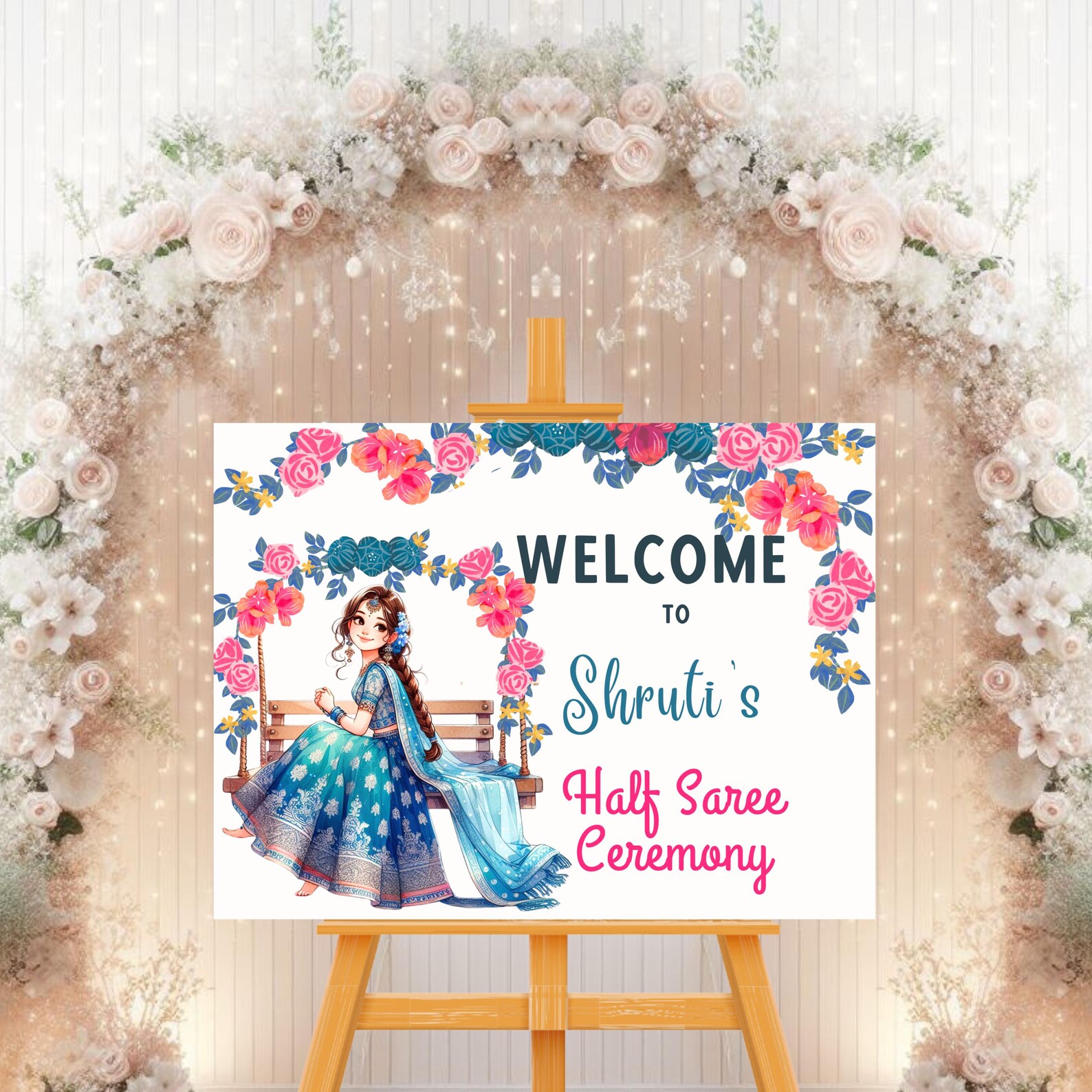 Half Saree Ceremony Welcome Sign, South Indian Puberty Ceremony or Half ...