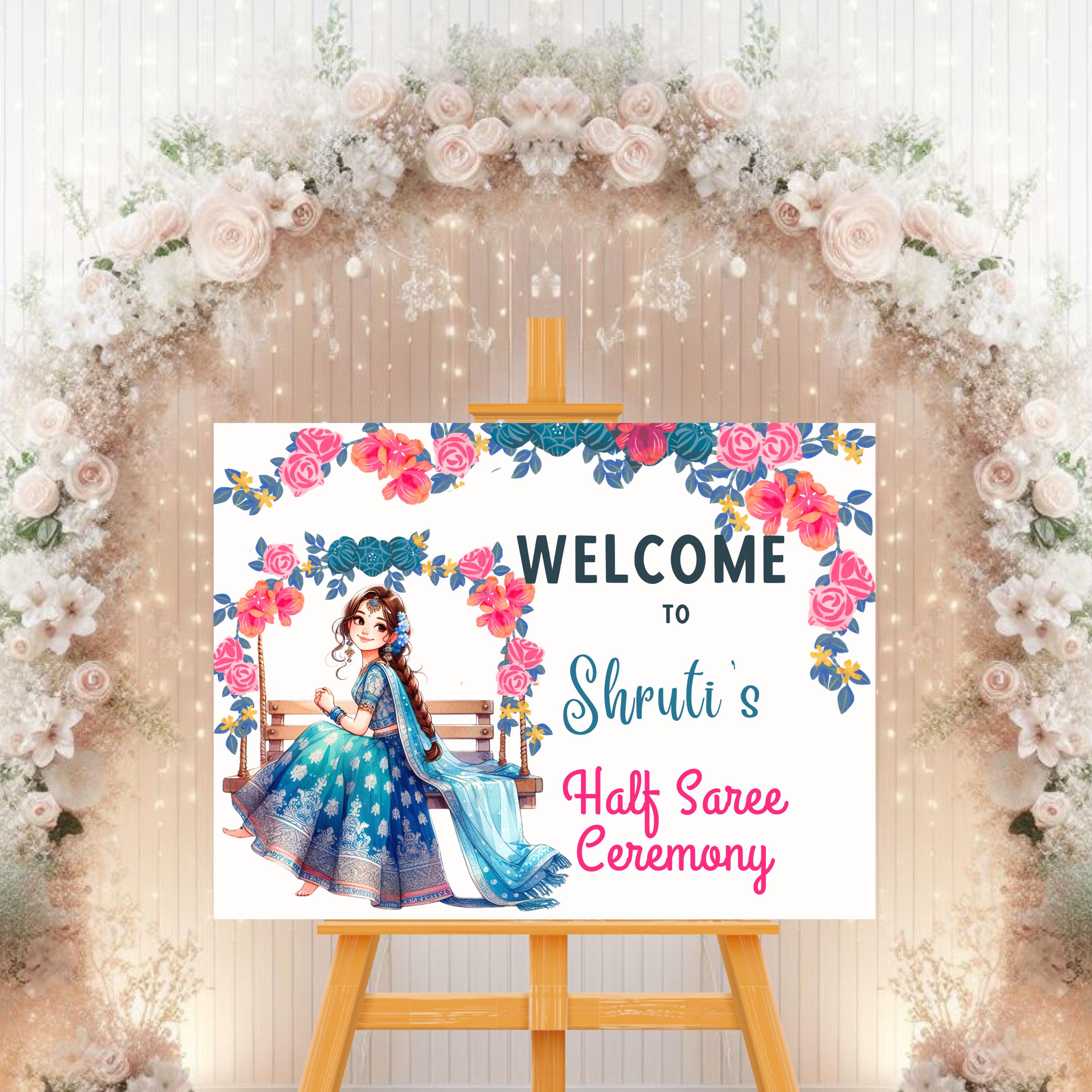 Half Saree Ceremony Welcome Sign, South Indian Puberty Ceremony or Half ...