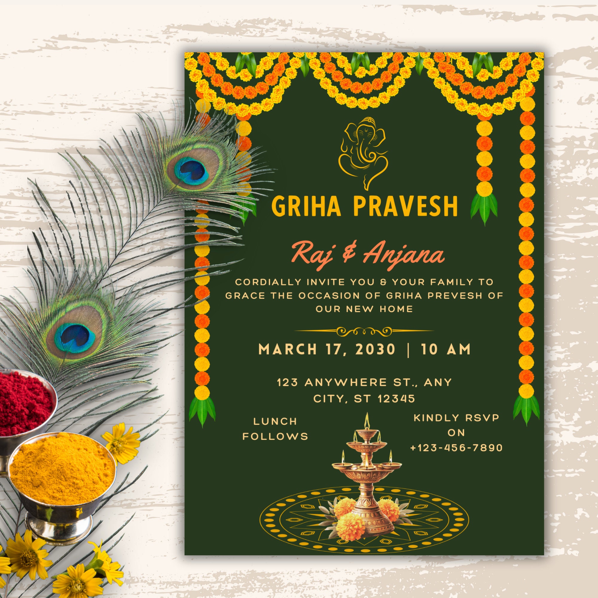 Indian Housewarming Invitation, Customizable Invitation for Indian ...