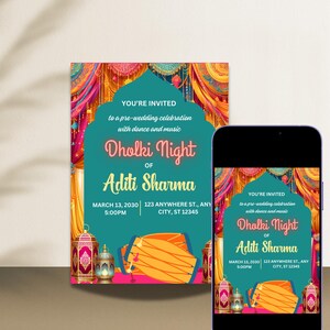 Dholki Invitation 5x7", Editable Colorful Invitation for Dholki Night ...