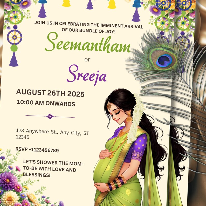 Sreemantham Invite for Your Indian Baby Shower, Valaikappu or Godh ...