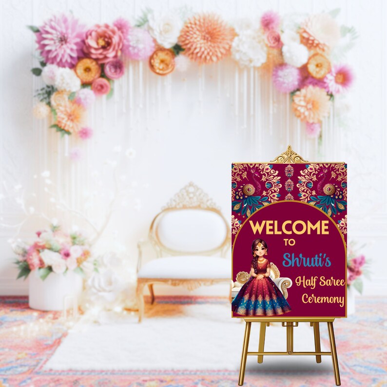 Half Saree Ceremony Welcome Sign, Customizable South Indian Puberty ...