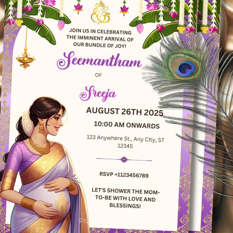 Sreemantham Invite for Your Indian Baby Shower, Valaikappu or Godh ...
