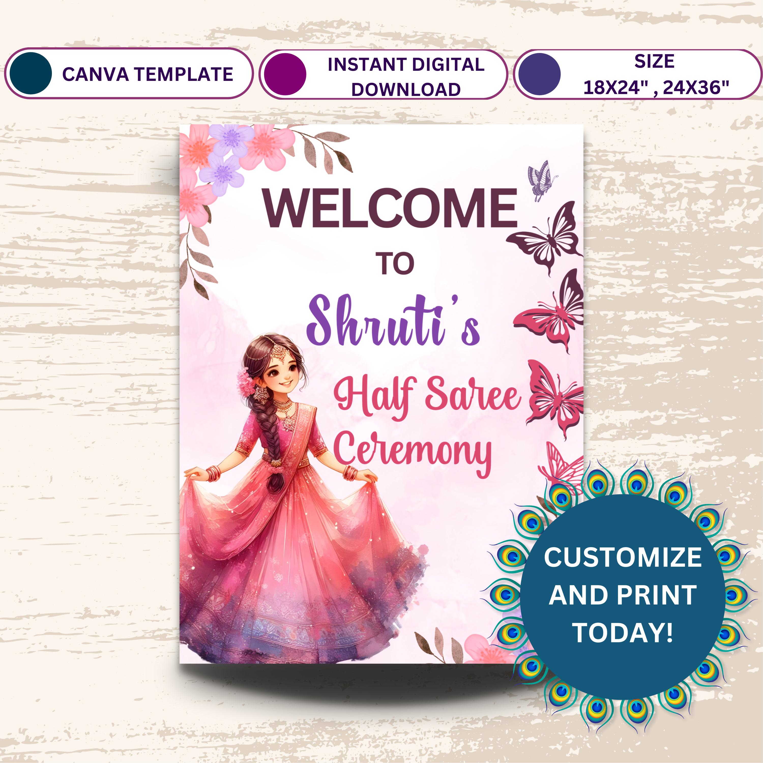 Half Saree Ceremony Welcome Sign, Customizable South Indian Puberty ...