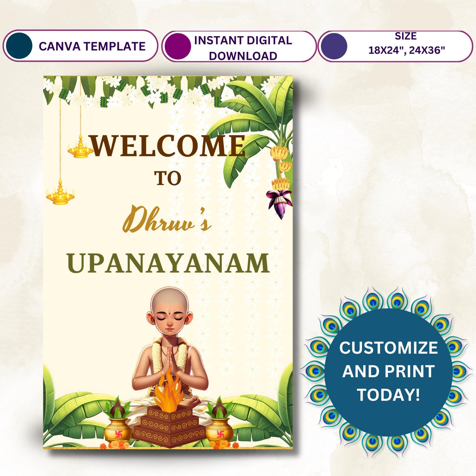 Upanayanam Welcome Sign for Thread Ceremony, Janoi, Welcome Board ...