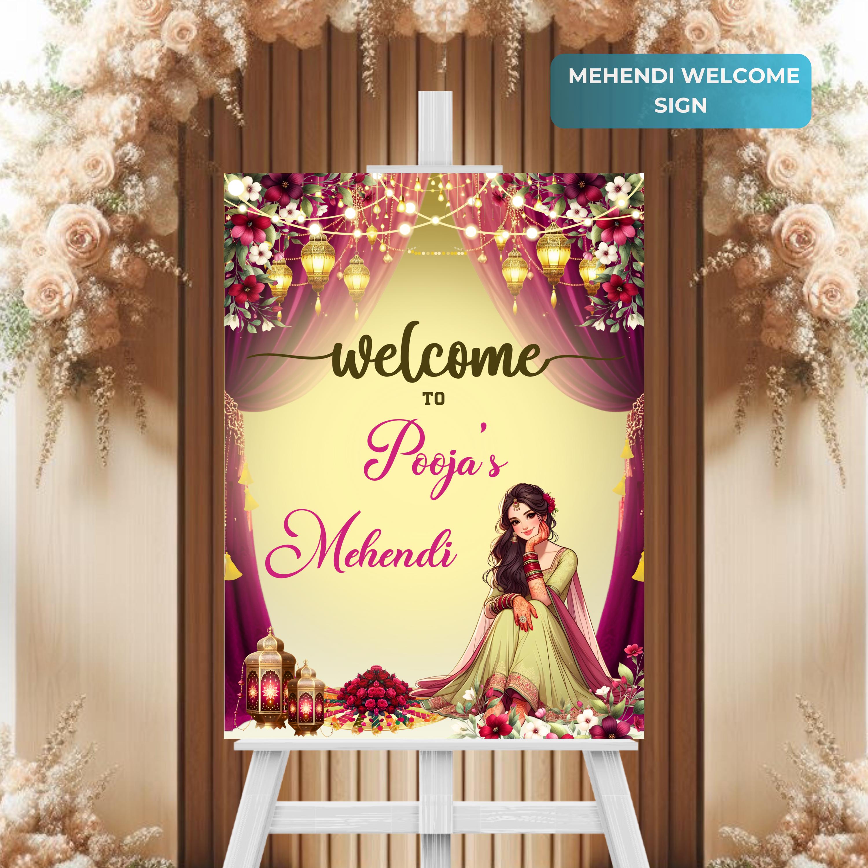 Mehndi Sign, Editable Welcome Sign for Mehendi Night, Mehendi Welcome ...