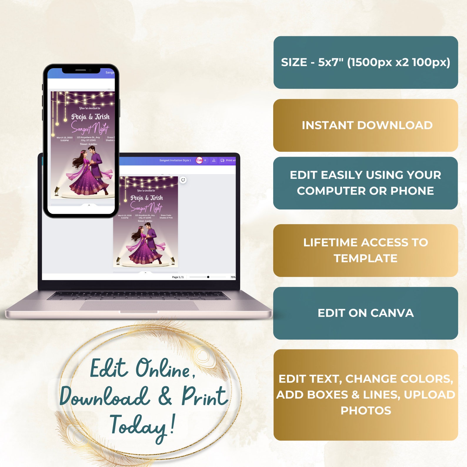 Sangeet Invitation, Customizable Invitation for Sangeet Party, Indian ...