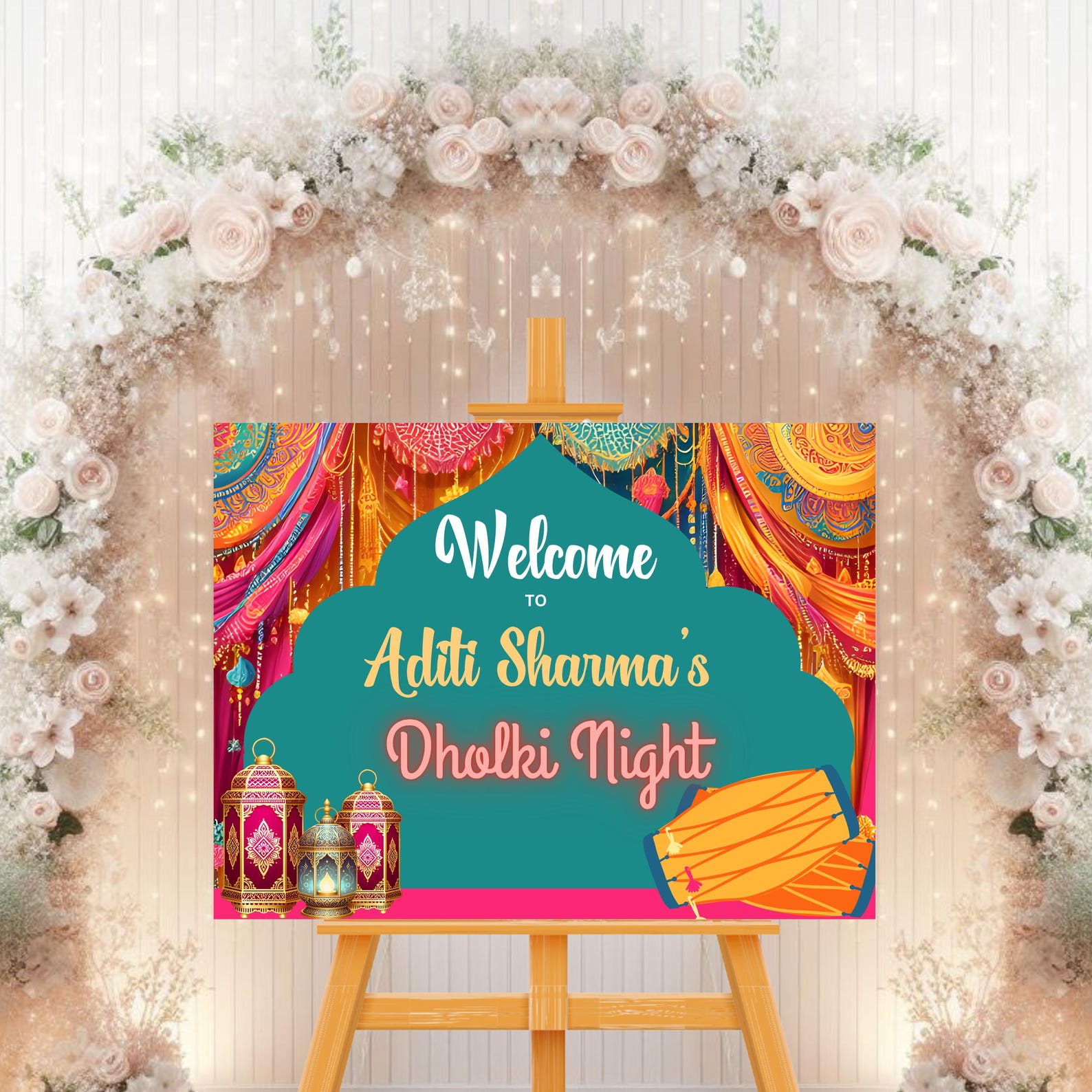 Dholki Sign, Editable Welcome Sign for Dholki Night, Dholki Welcome ...