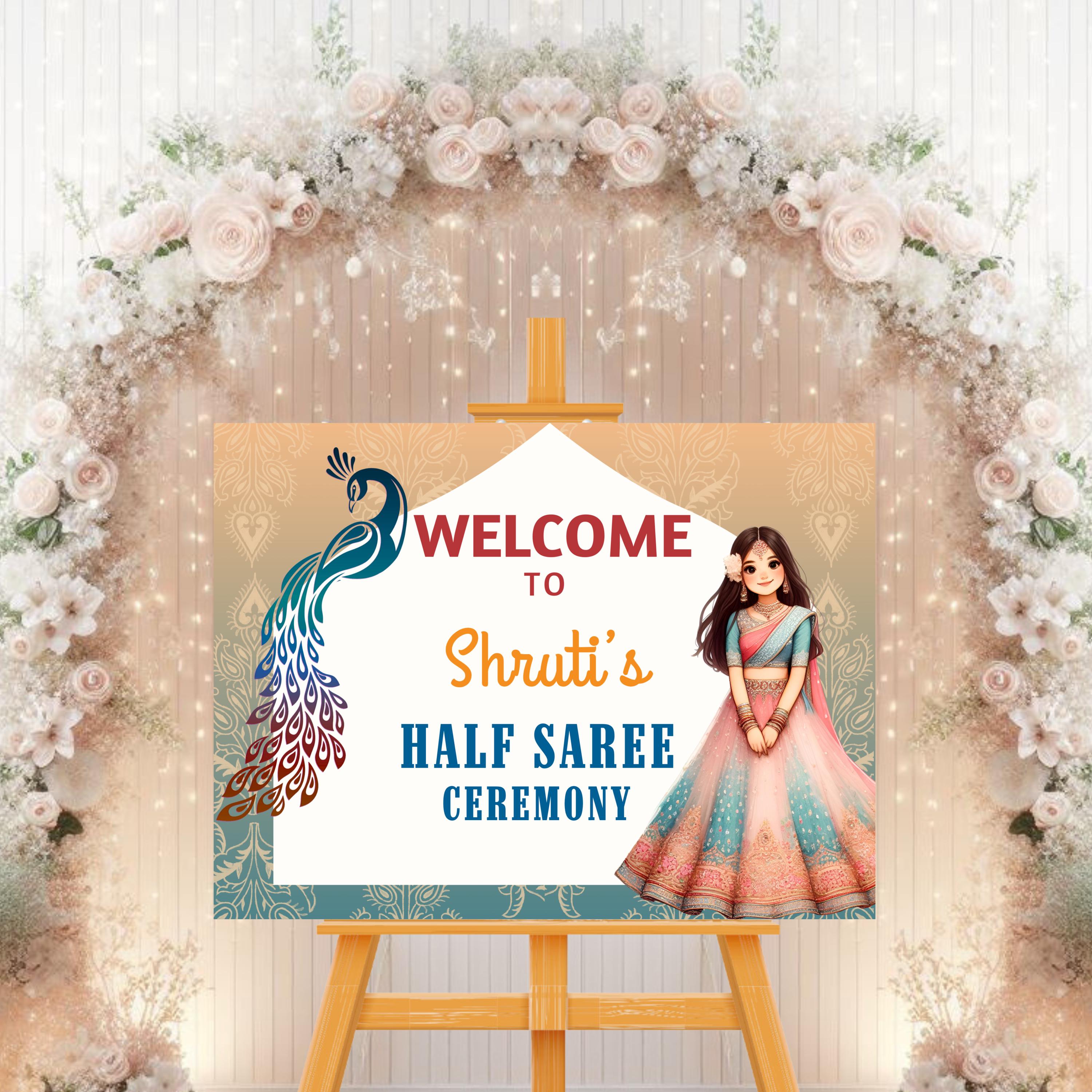 Half Saree Ceremony Welcome Sign, Customizable South Indian Puberty ...