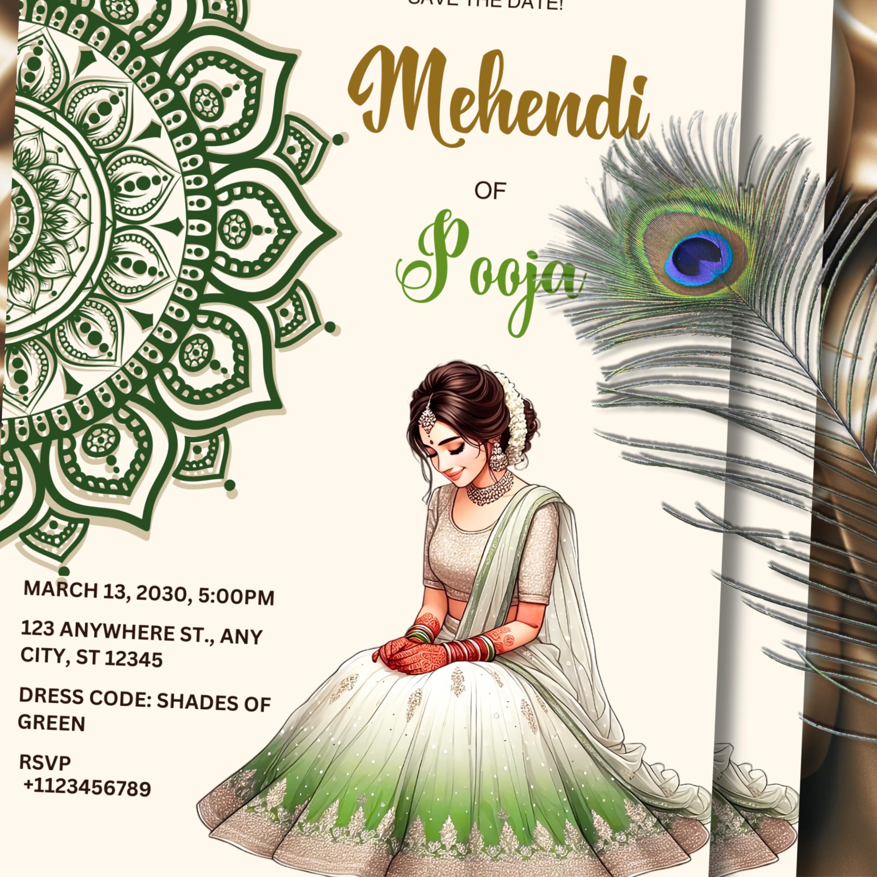 Mehndi Invitation 5x7", Editable Invitation for Mehendi Night, Mehendi ...