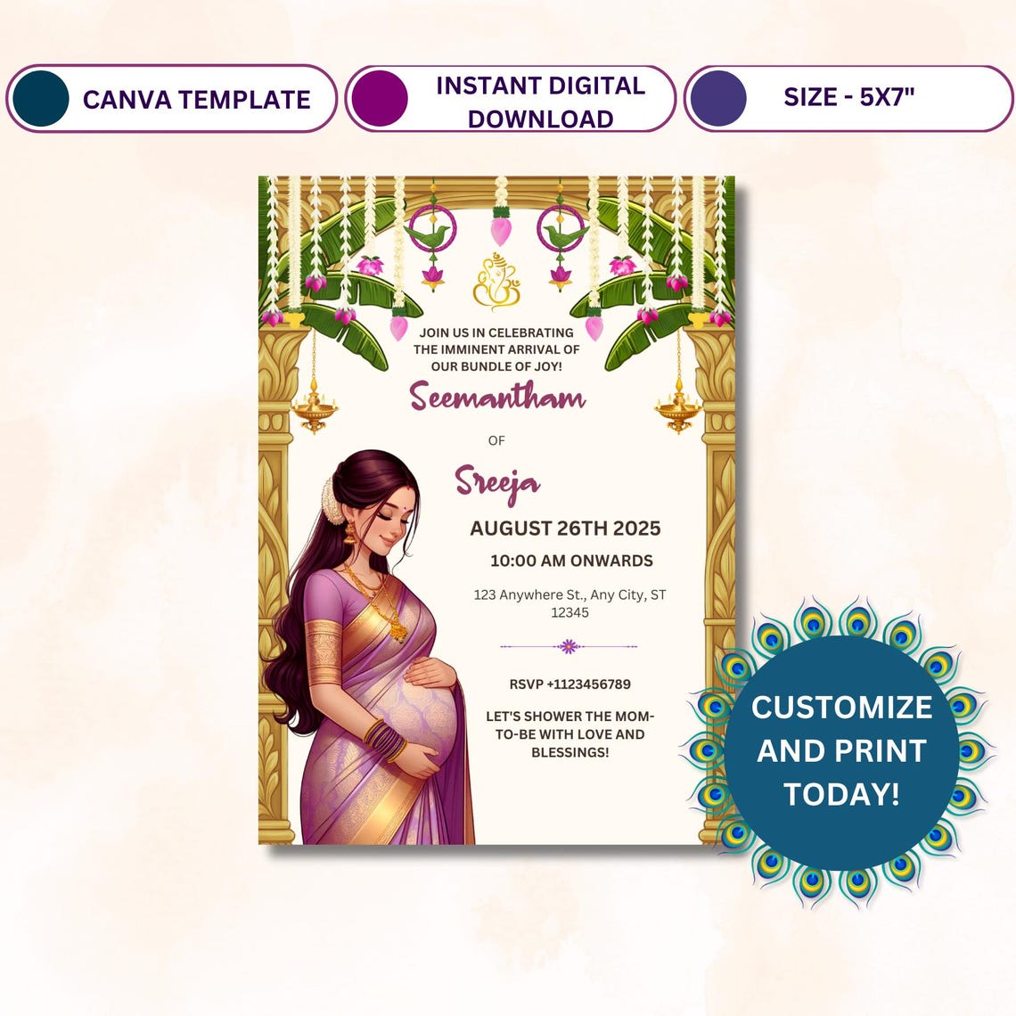 Sreemantham Invite for Your Indian Baby Shower, Valaikappu or Godh ...