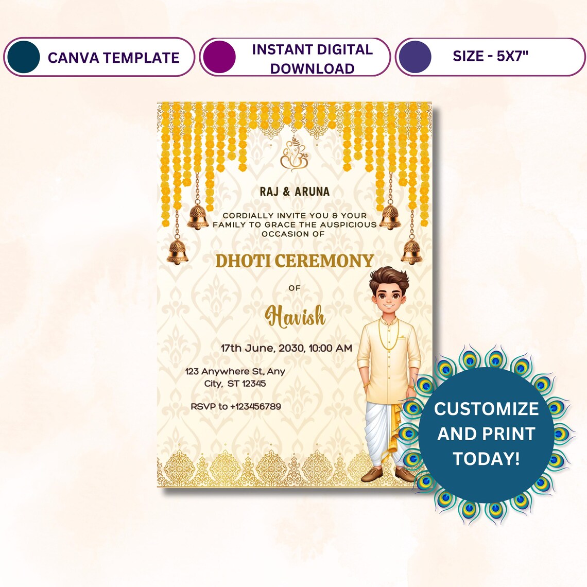 Dhoti Ceremony Invitation for Dhothi Function Invite & Panchalu ...
