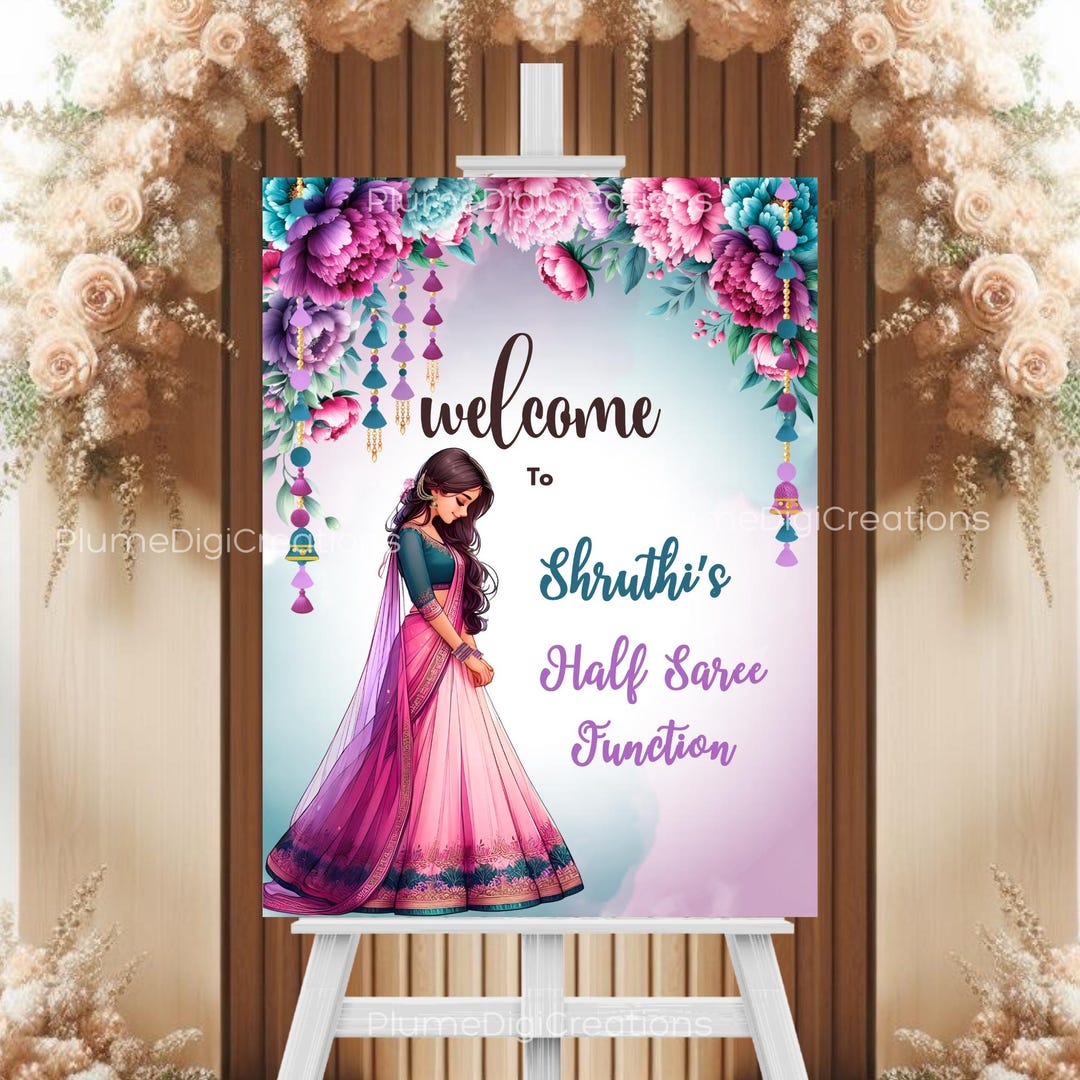Half Saree Ceremony Welcome Sign, Customizable South Indian Puberty ...