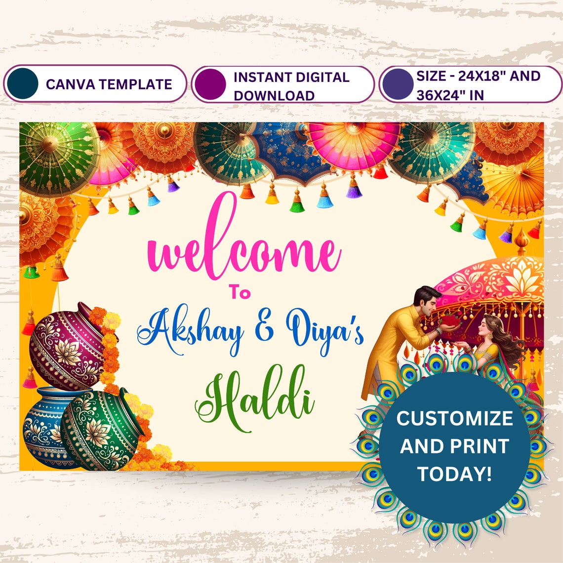 Colorful Haldi Sign for Your Haldi Event, Customizable Haldi Welcome ...