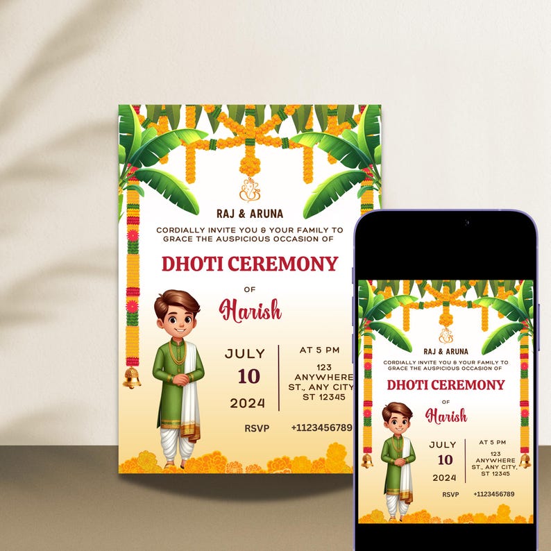 Dhoti Ceremony Invitation for Dhothi Function Invite & Panchalu ...