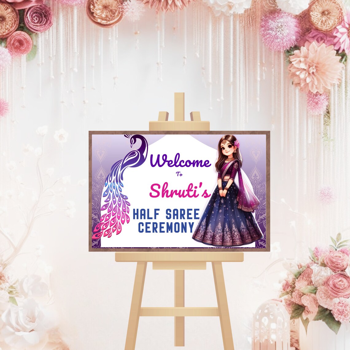 Half Saree Ceremony Welcome Sign, Customizable South Indian Puberty ...