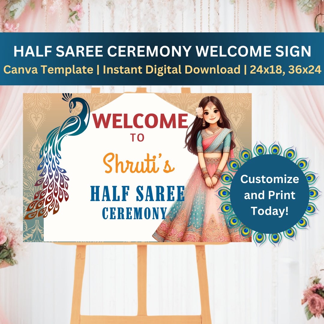 Half Saree Ceremony Welcome Sign, Customizable South Indian Puberty ...