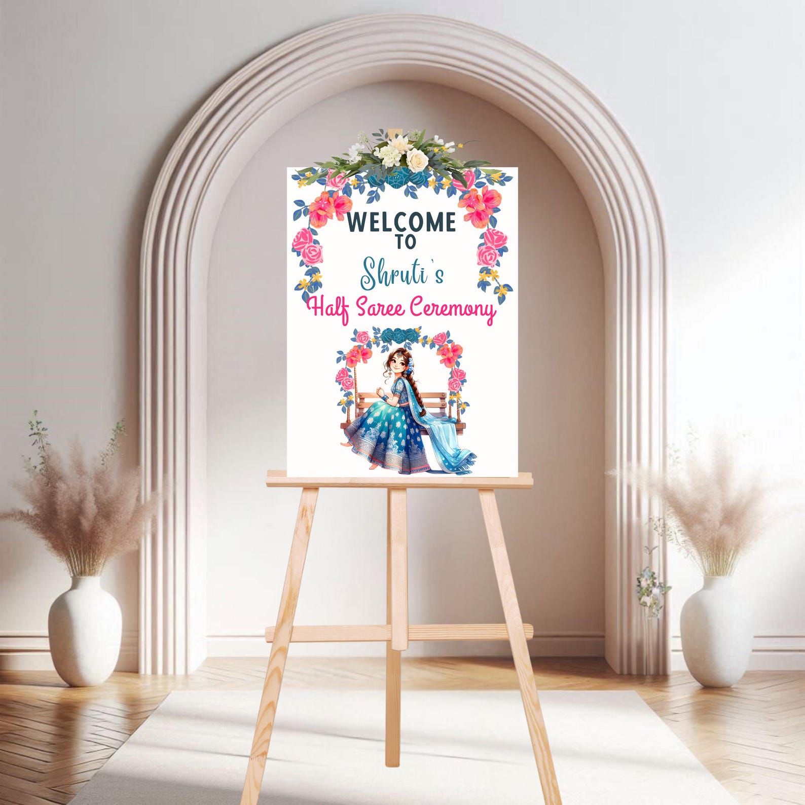 Half Saree Ceremony Welcome Sign, Customizable South Indian Puberty ...