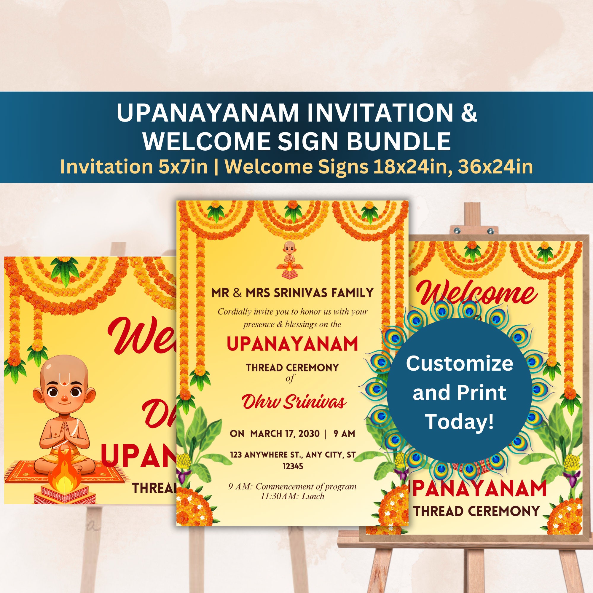 Upanayanam Bundle: Upanayanam Invite, Customizable Upanayanam ...