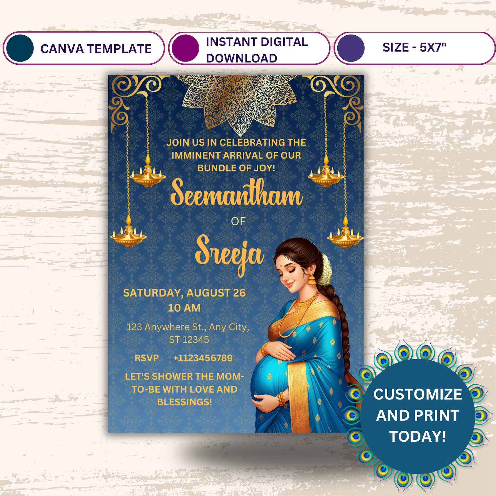 Sreemantham Invite for Your Indian Baby Shower, Valaikappu or Godh ...