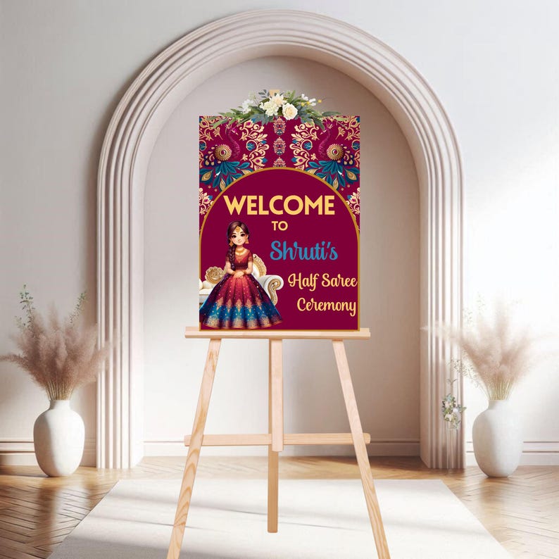 Half Saree Ceremony Welcome Sign, Customizable South Indian Puberty ...