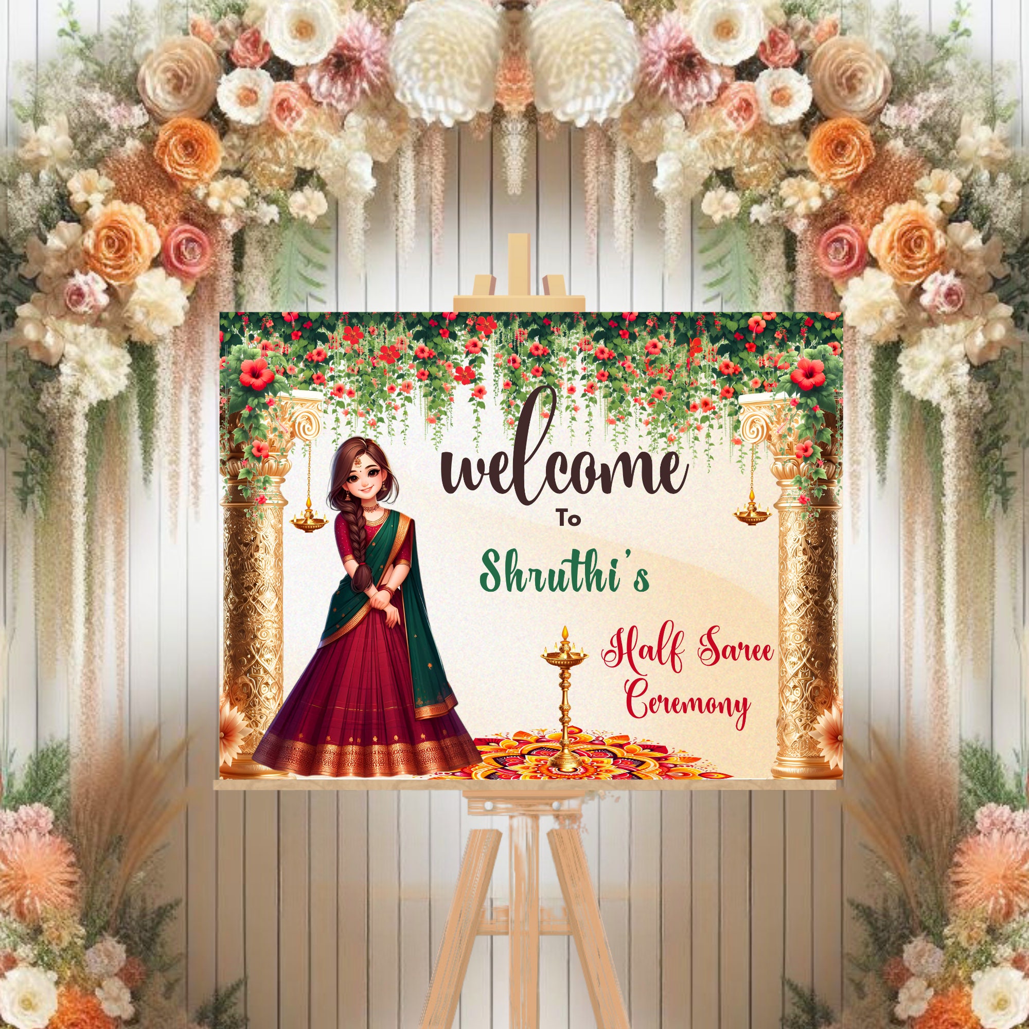 Half Saree Ceremony Welcome Sign, Customizable South Indian Puberty ...