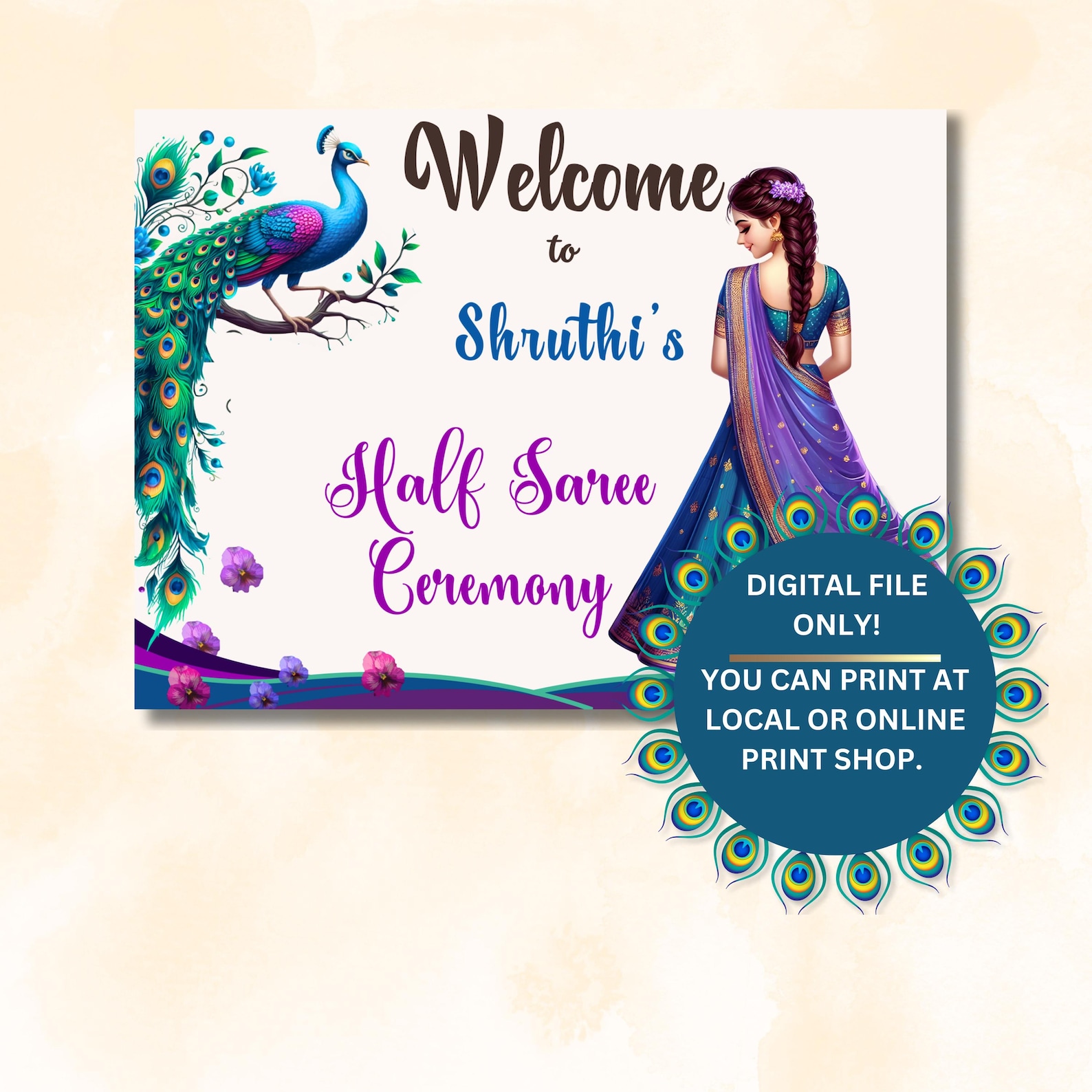 Half Saree Ceremony Welcome Sign, Customizable South Indian Puberty ...
