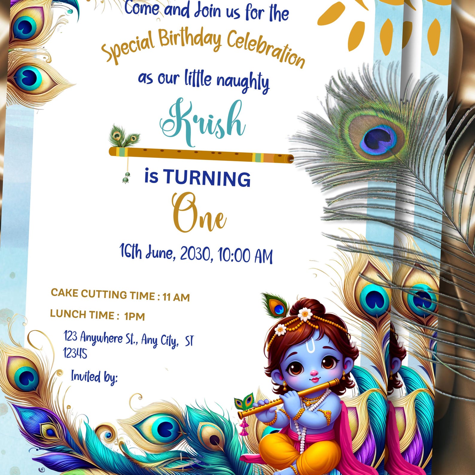 Krishna Invitation, Editable Indian Krishna Theme Invitation, Lord ...