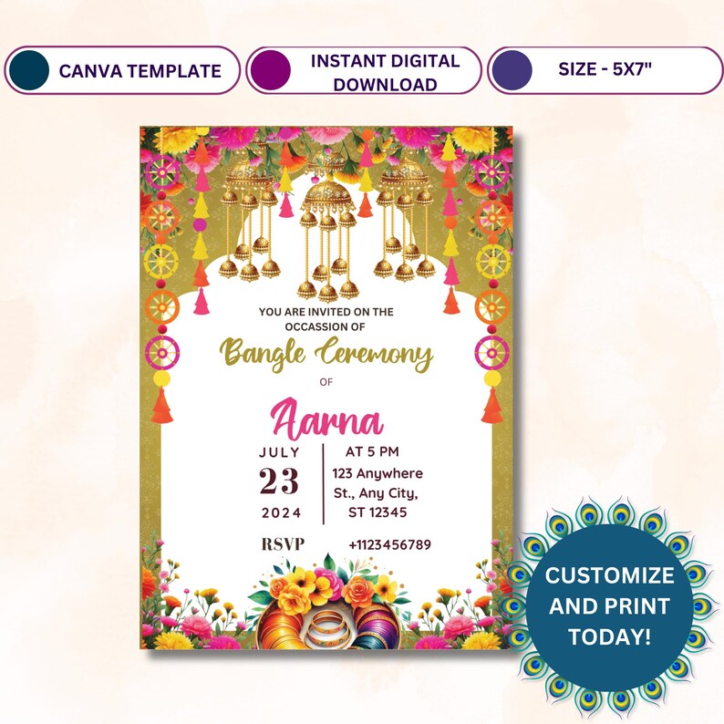 Bangle Ceremony Invitation for Choora Ceremony, Punjabi Wedding ...