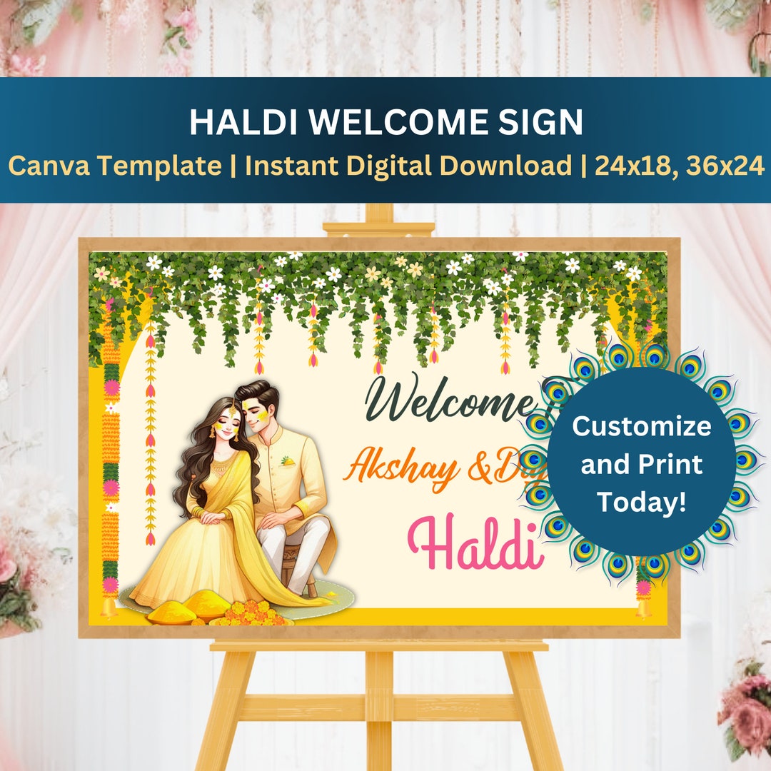 Haldi Sign for Your Haldi Event, Customizable Haldi Welcome Sign for ...