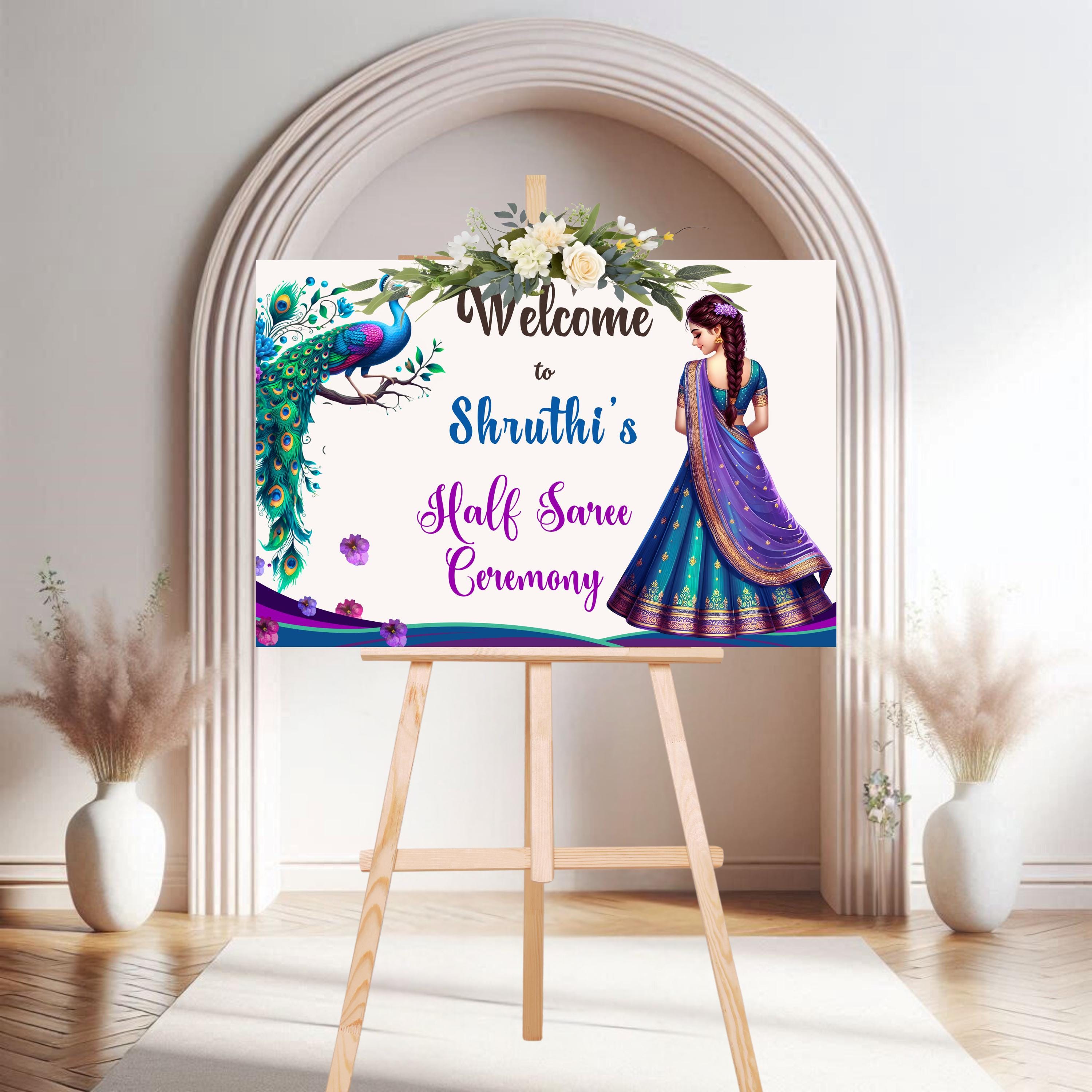 Half Saree Ceremony Welcome Sign, Customizable South Indian Puberty ...