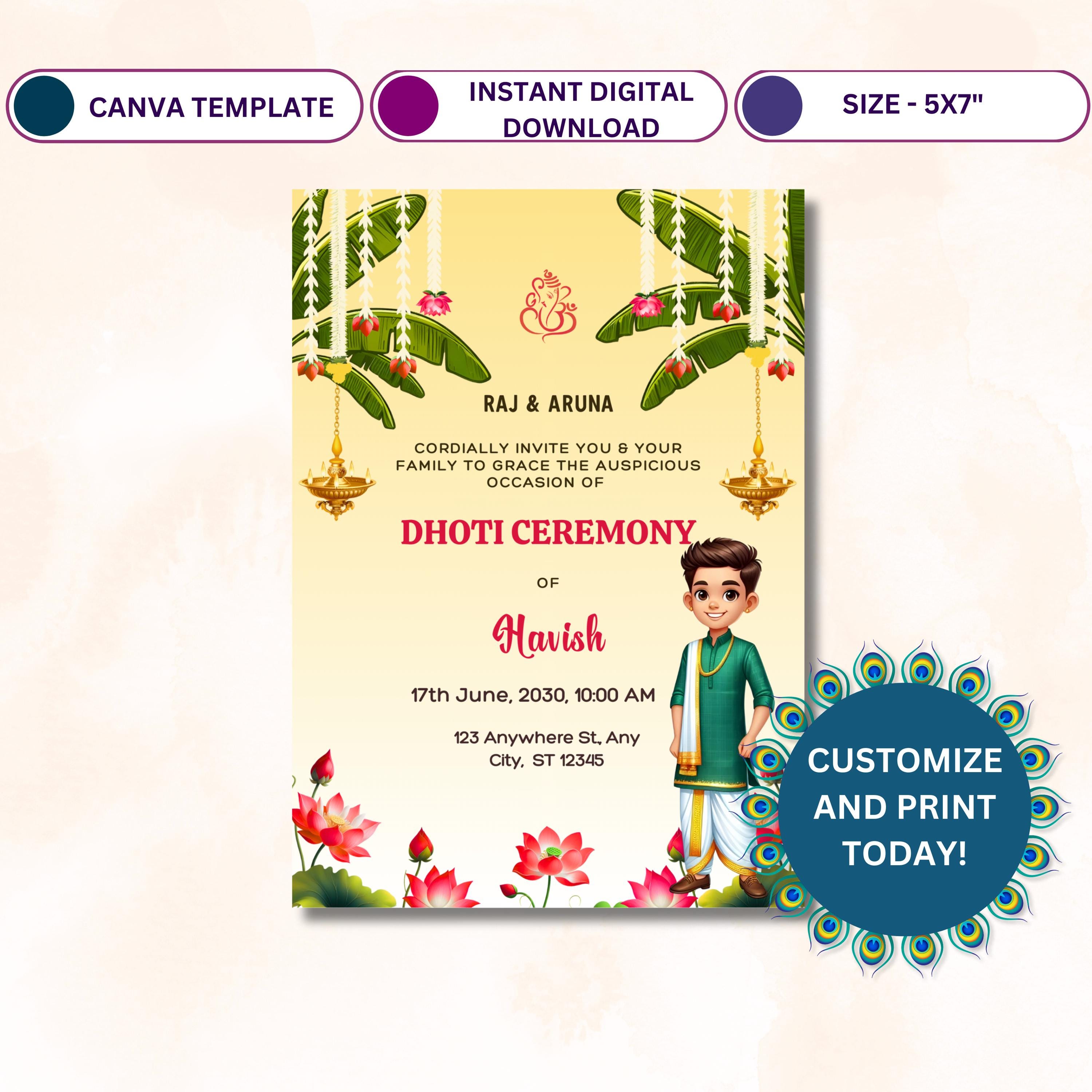 Dhoti Ceremony Invitation for Dhothi Function Invite & Panchalu ...