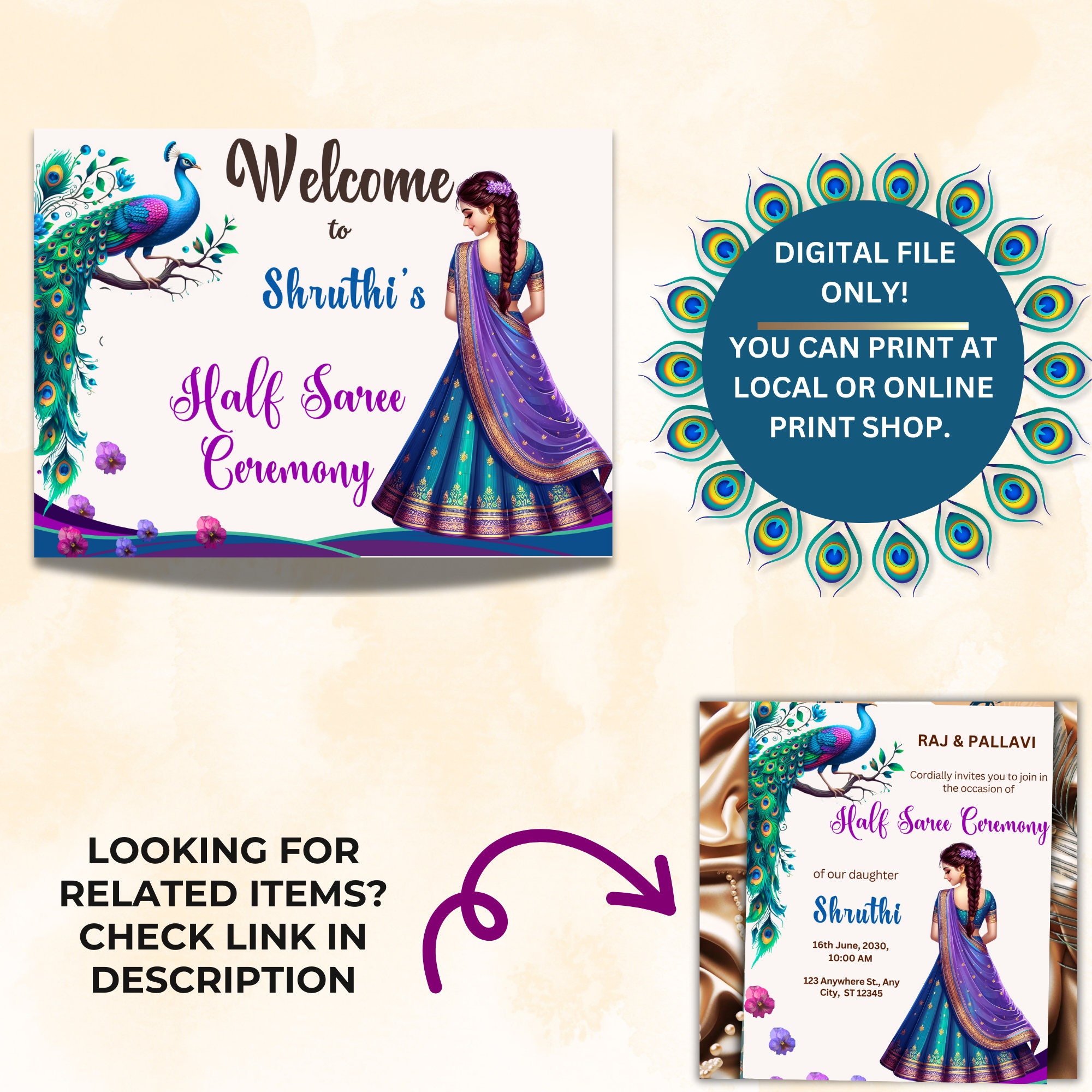 Half Saree Ceremony Welcome Sign, Customizable South Indian Puberty ...