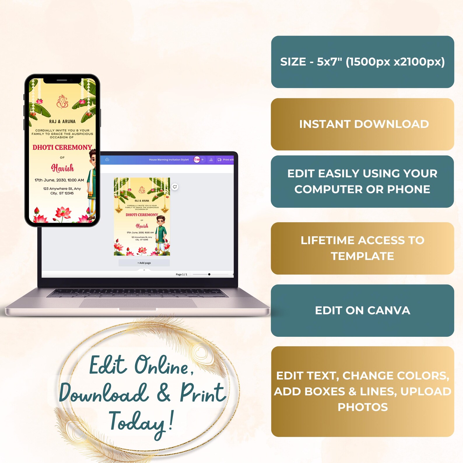 Dhoti Ceremony Invitation for Dhothi Function Invite & Panchalu ...