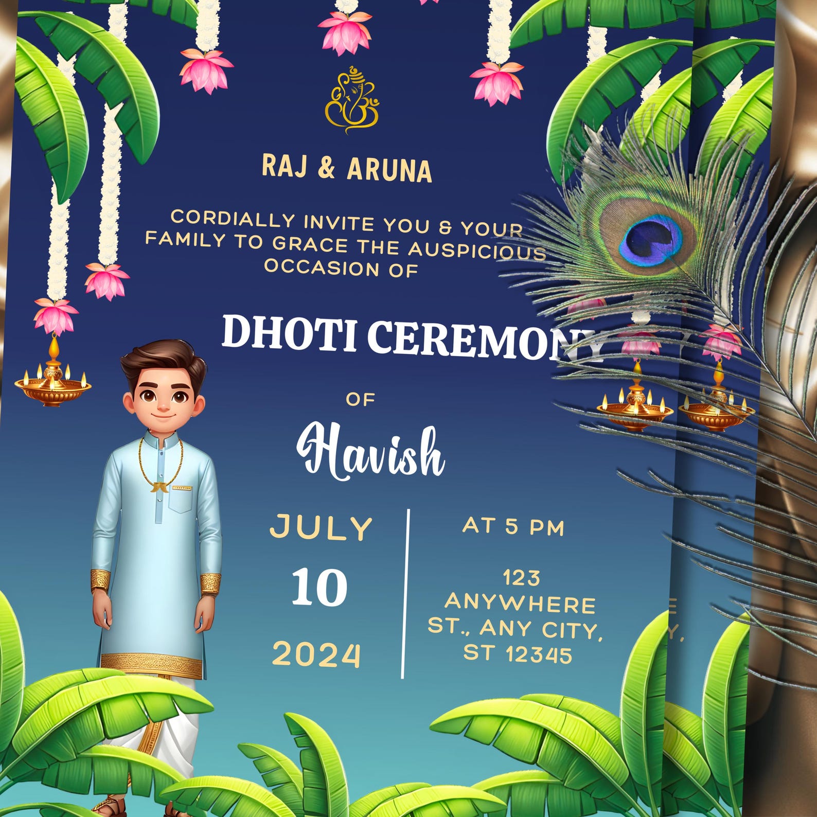 Dhoti Ceremony Invitation for Dhothi Function Invite & Panchalu ...