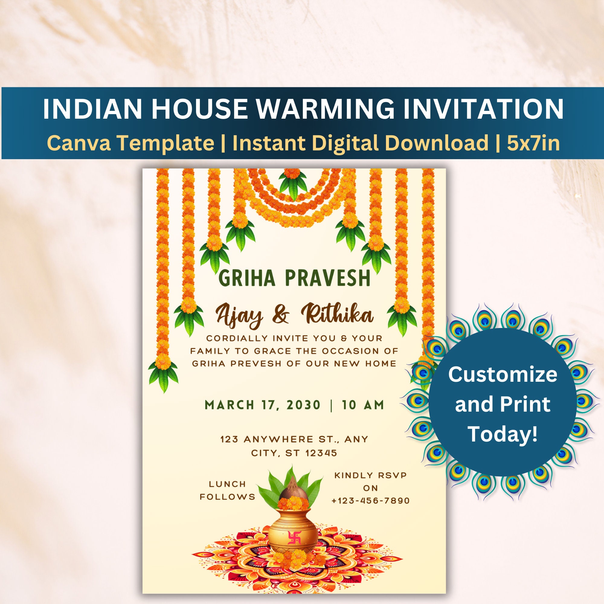 Indian Housewarming Invitation, Customizable Invitation for Indian ...