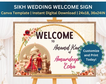 Sikh Wedding Floral Welcome Sign Printable Digital Download, Indian ...